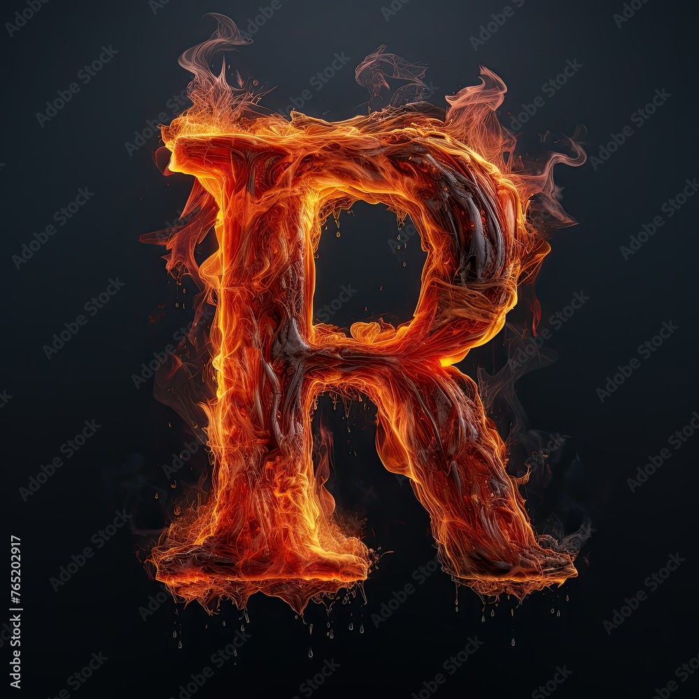 Lava letter A. Fiery stone alphabet font. Burning stone with orange ...