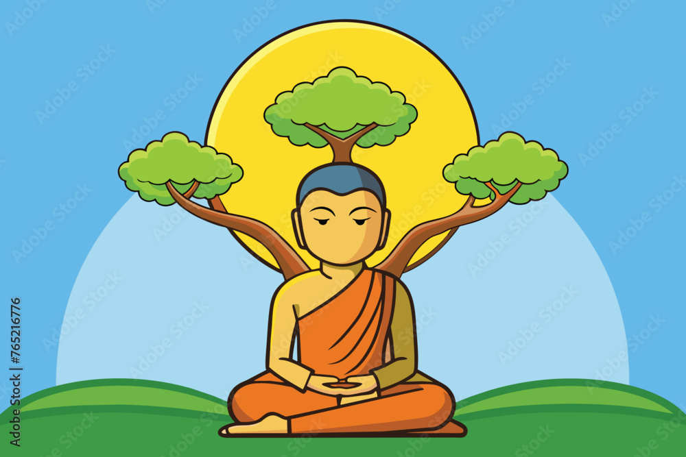 Vector illustration of Siddhartha Gautama enlightened under Bodhi tree ...