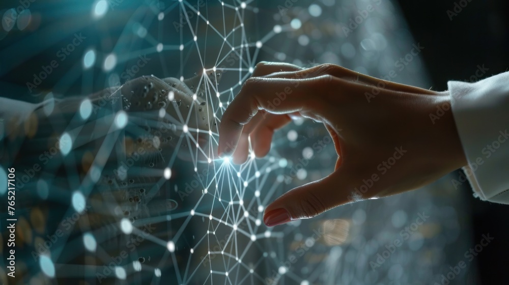 Connection and interaction. Digital neural networks. Business woman's ...