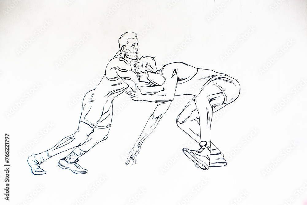 Black and white drawing of wrestlers from a Ukrainian artist Stock ...