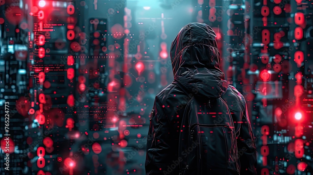 Cybersecurity training simulation, hacking prevention, digital defense, solid color background ...