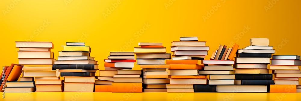 Brightly colored books on a yellow backdrop. A diverse range of ...