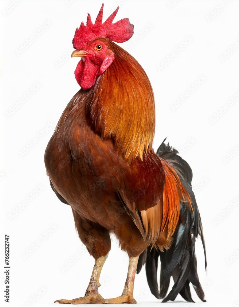 young brown Rhode Island Red hen chicken rooster portrait with long ...