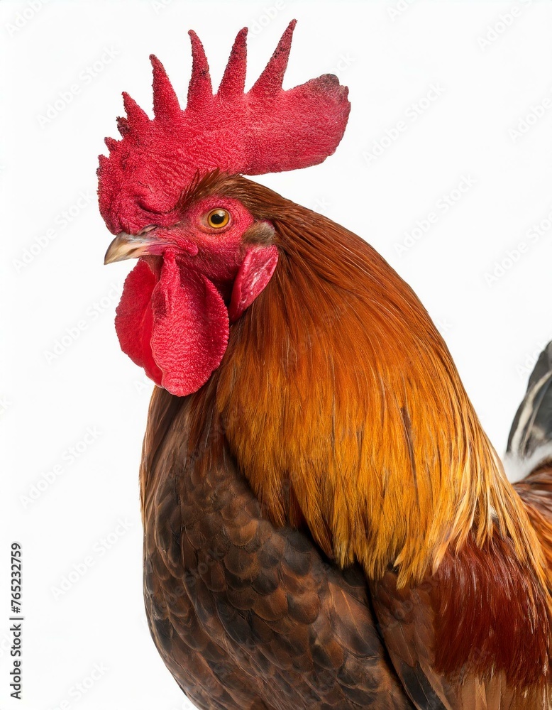 young brown Rhode Island Red hen chicken rooster portrait with long ...