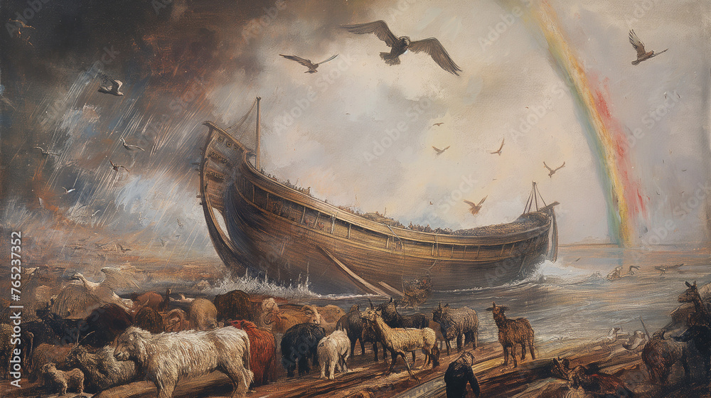 Noah's Ark in the Great Flood. Watercolor Painting. Biblical ...