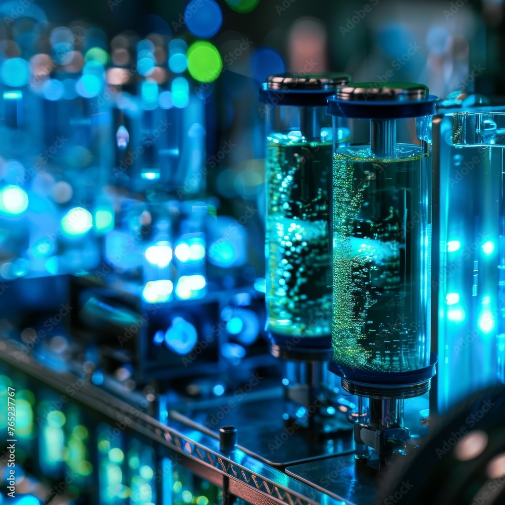 Liquid cooling pods with vibrant illumination, depicting cutting-edge ...