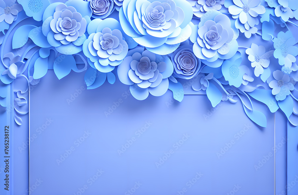 Flower blue border background shadow 3d ornament wedding frame ...