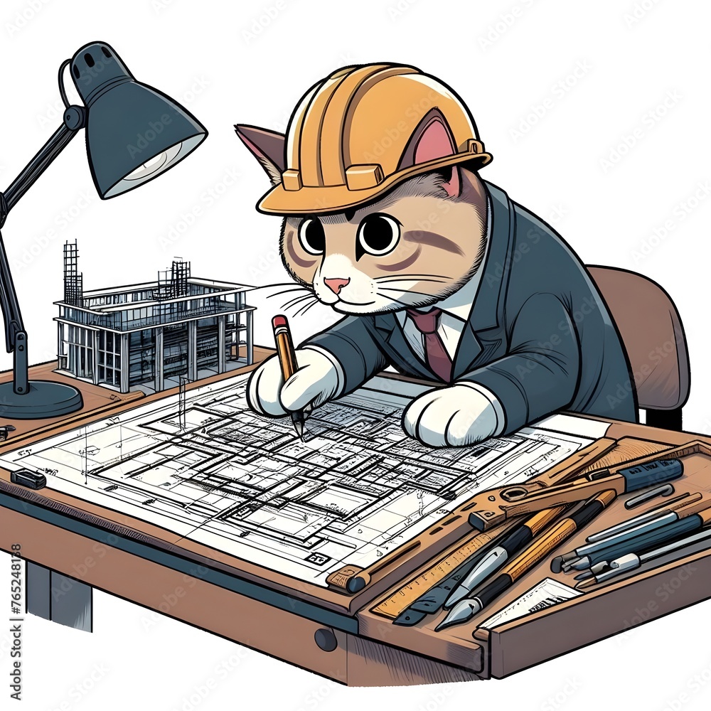 cat architect Stock Illustration | Adobe Stock