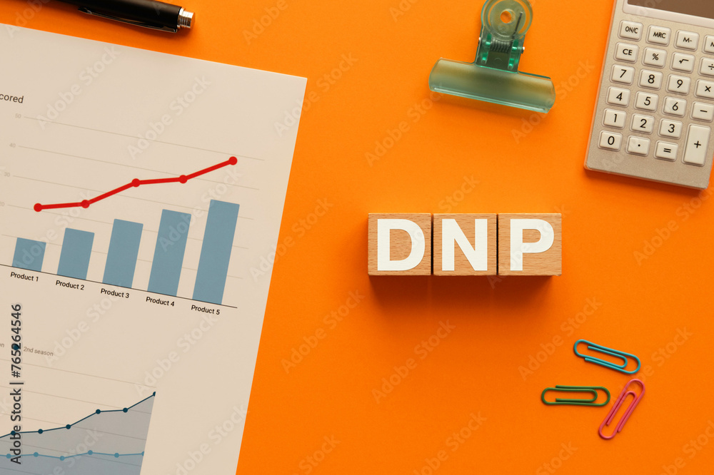 There is wood cube with the word DNP. It is an abbreviation for Distributed Network Protocol as ...