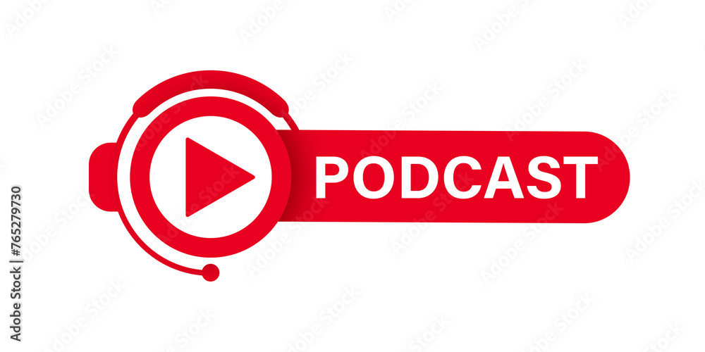 Red podcast banner. Vector PNG image isolated on transparent background ...