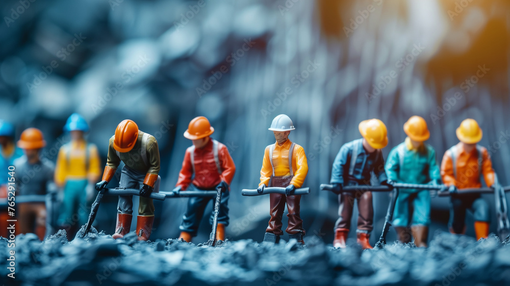 A whimsical scene featuring a group of toy people standing in unity ...