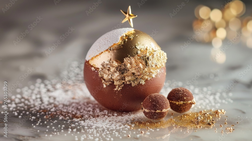 An avant-garde dessert featuring a sphere of mousse that mimics a ...