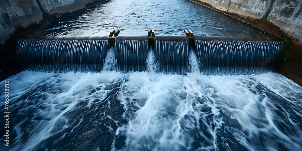Water flowing out of a dam used for hydroelectric power generation ...
