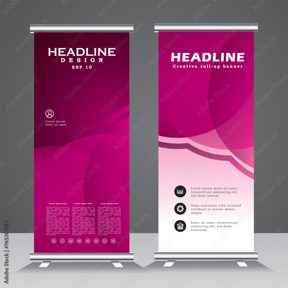 Abstract roll up banner design, abstract roll up banner template, pink ...