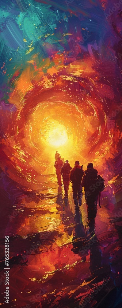 Create a dynamic illustration of a line of students walking towards a ...