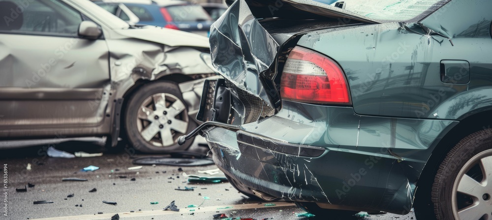 Top view of severe car crash on road, illustrating dangerous accident ...