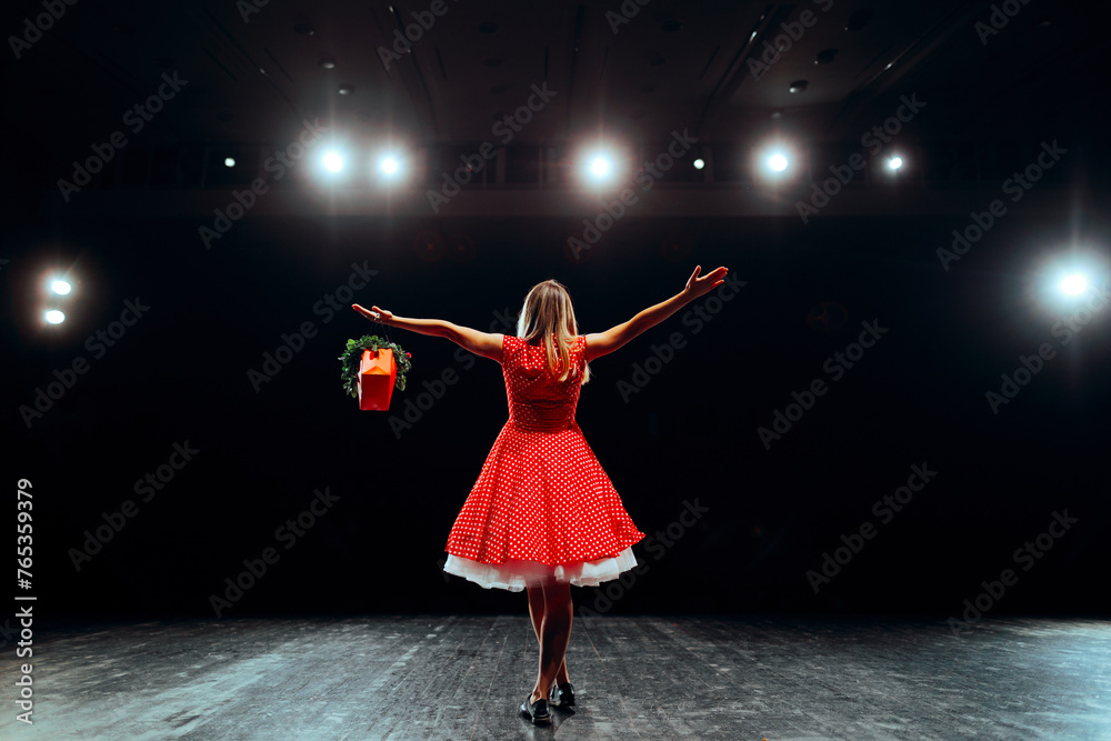 Happy Performer Greeting the Audience Receiving Flowers. Talented ...