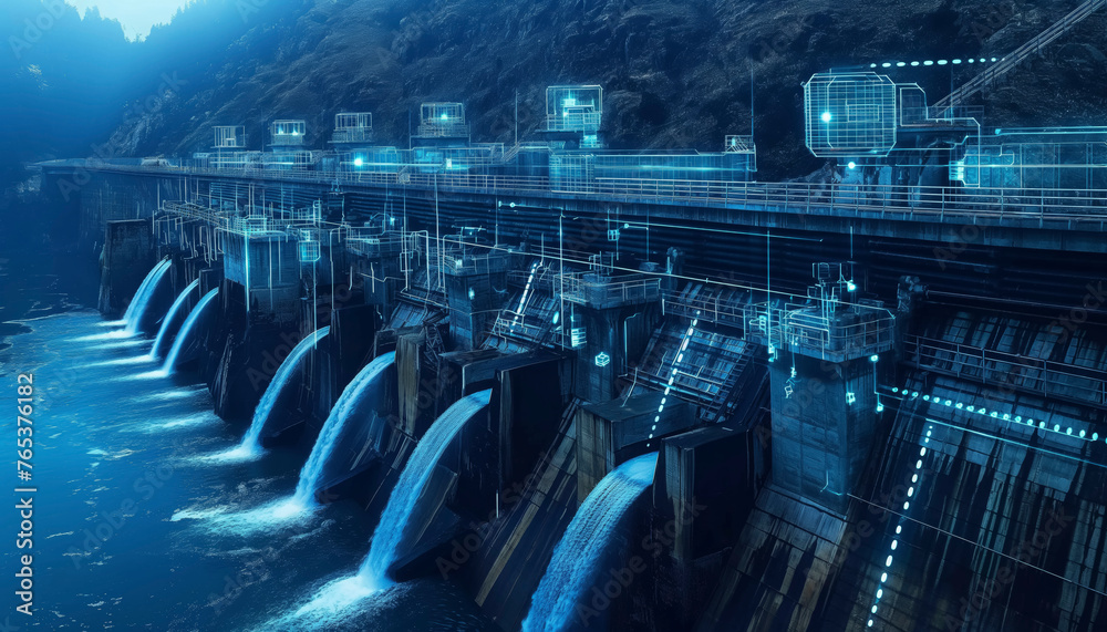 Renewable energy hydroelectric dam engineering in a scenic river ...