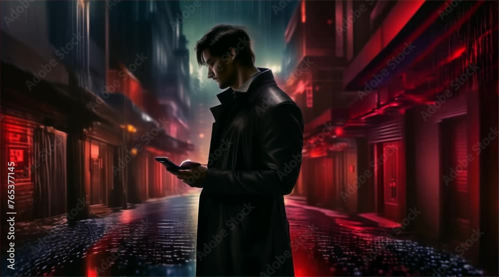 Vidéo Stock dark, alley, hitman, solitude, stand, futuristic, cellphone ...
