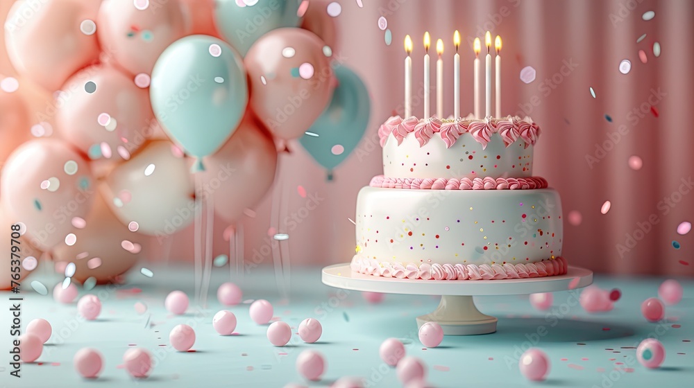 light pastel colored birthday background with a cake and candles on the ...