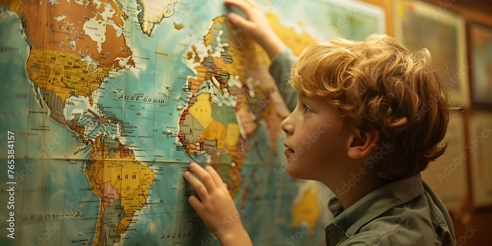 Curious Student Tracing Historical Events on Detailed World Map ...