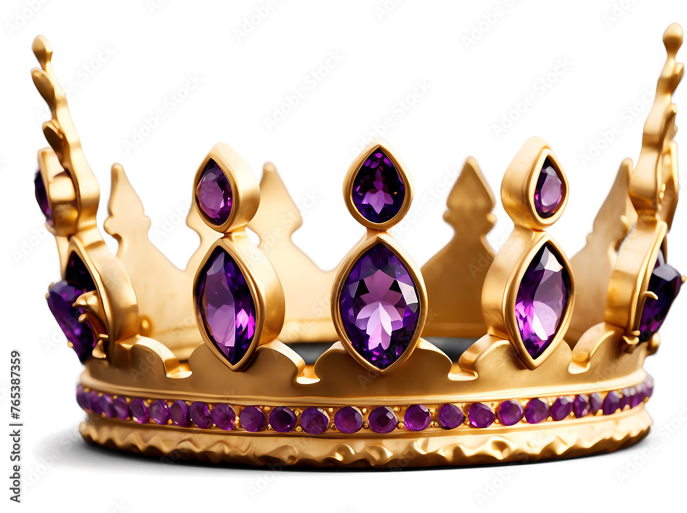 gold crown with purple amethyst gemstone crystals isolated on ...