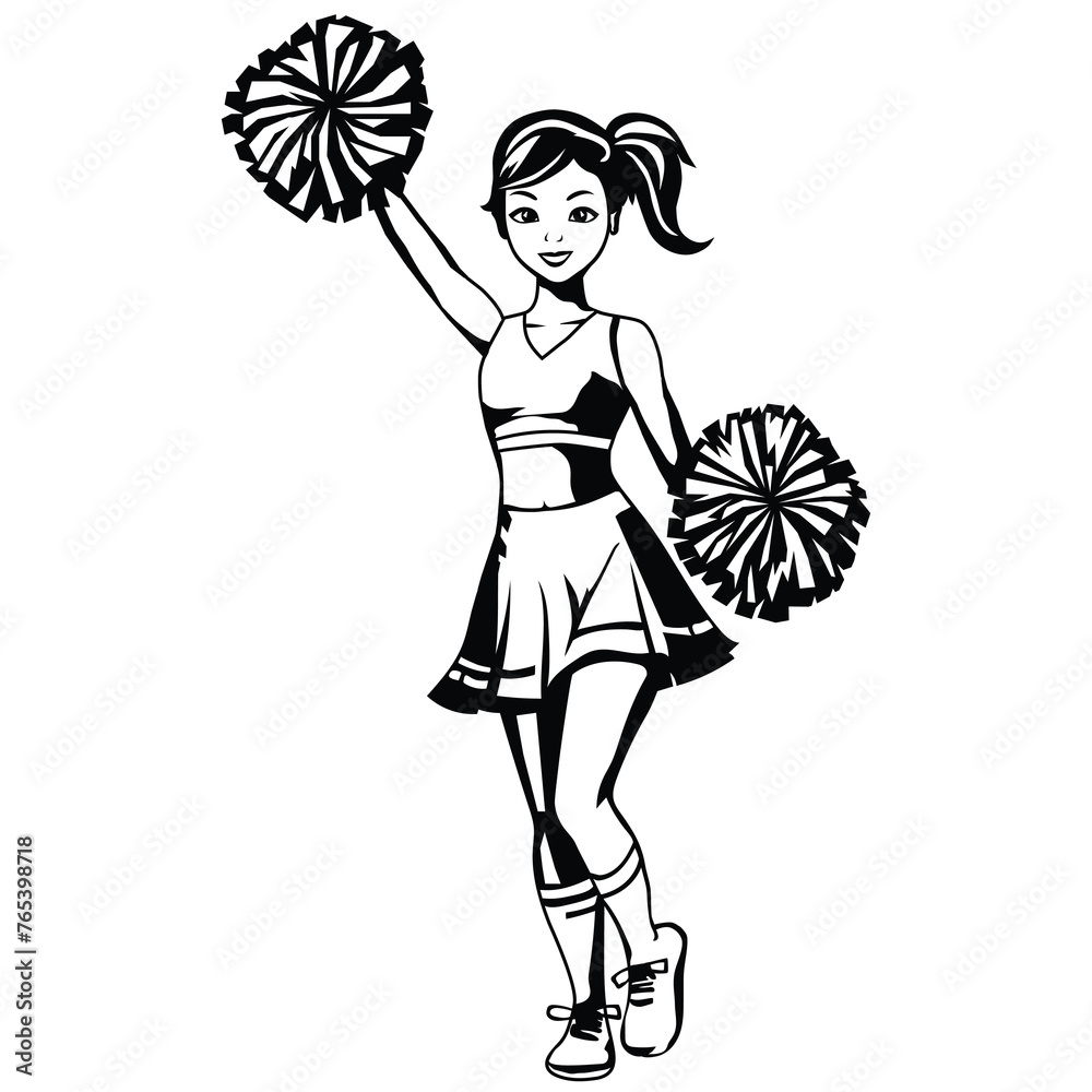 Cute Cheerleader Silhouette Vector Cartoon Illustration Stock Vector