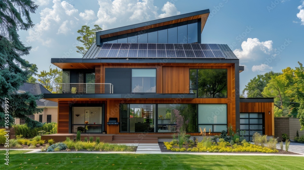 This modern passive house is complemented by a landscaped yard, with ...
