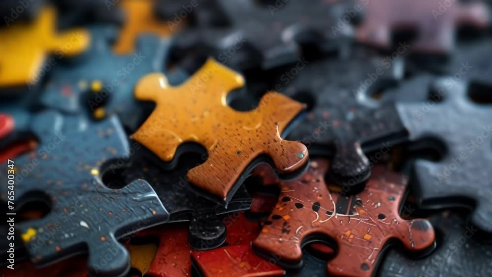 A pile of mismatched puzzle pieces with one piece fitting perfectly ...