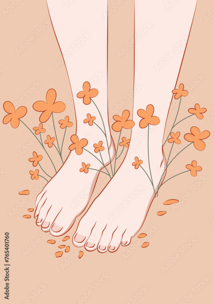 Aesthetic Feet & Flowers Illustration Stock Vector | Adobe Stock