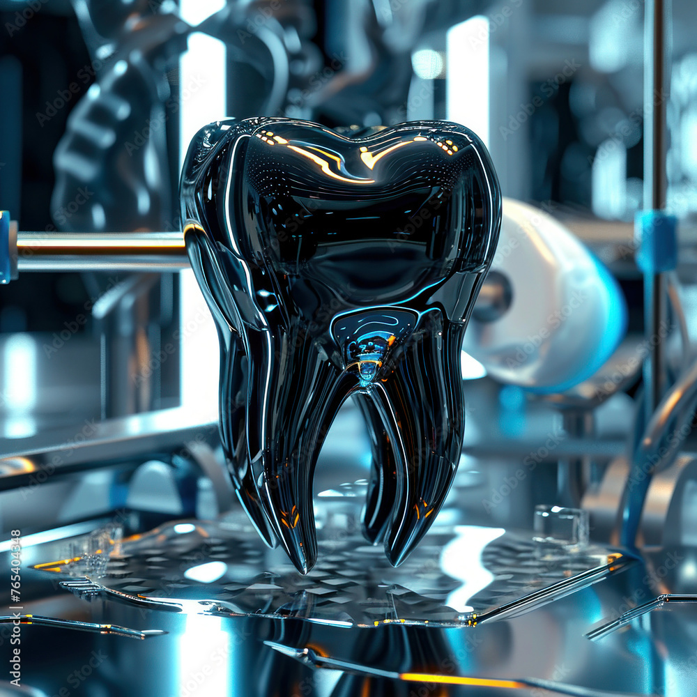 3D ing of a tooth being processed on a conveyor belt in a dental ...
