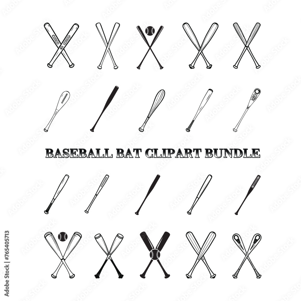 Baseball Bat Clipart Vector Set Stock Vector | Adobe Stock