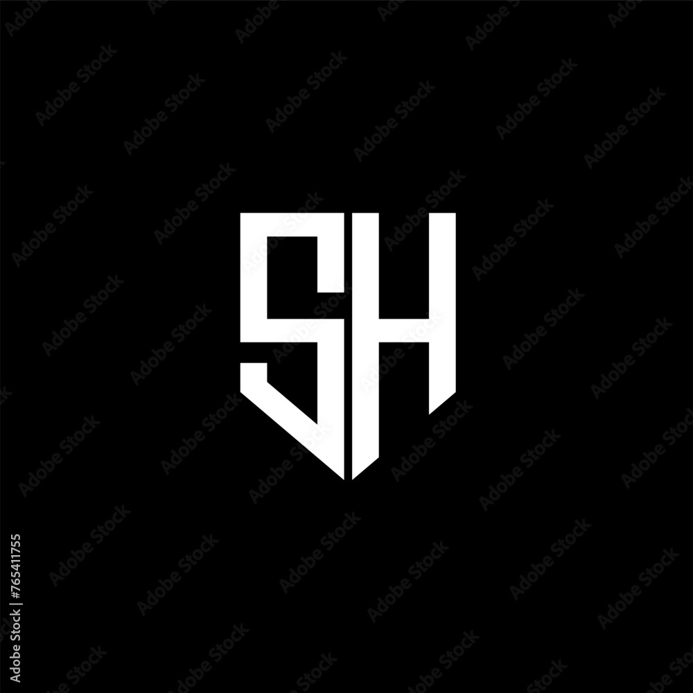 SH letter logo design with black background in illustrator. Vector logo ...