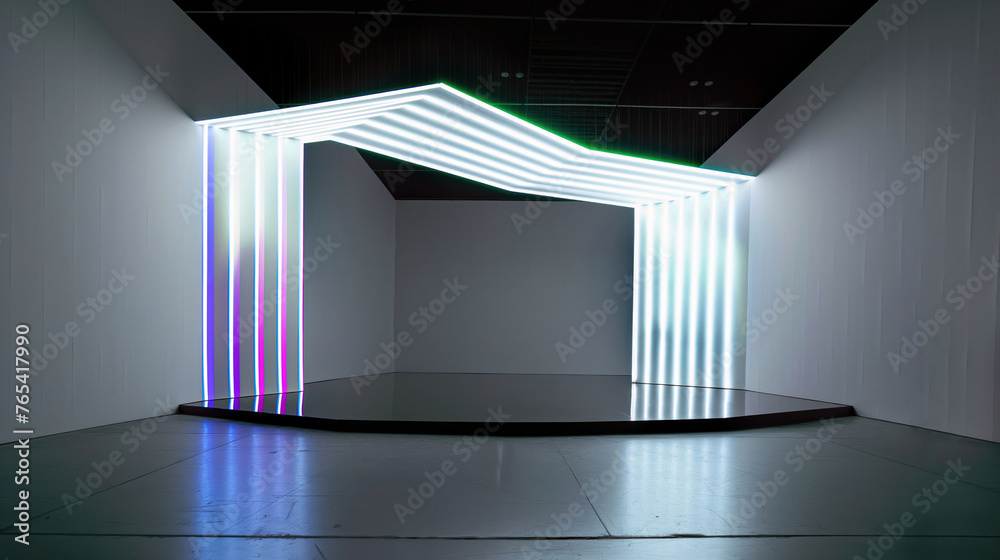 Luminous rectangular arch made of columns with light patterns. Designer ...