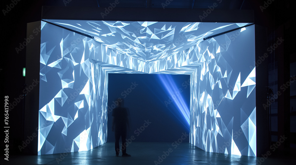 Luminous rectangular arch made of columns with light patterns. Designer ...