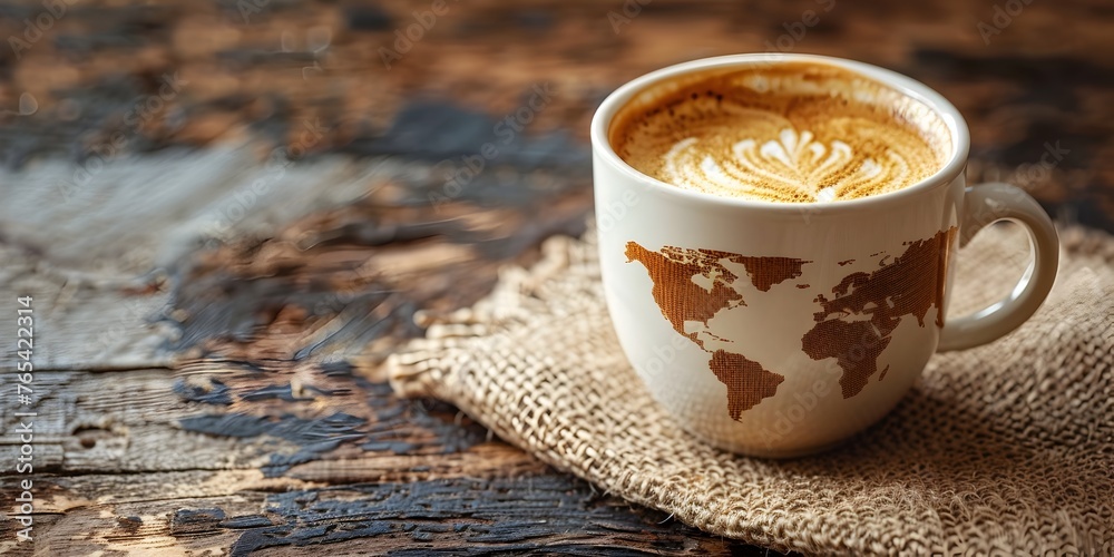 A Coffee Cup with a World Map Design,Showcasing the Global Flavors and ...
