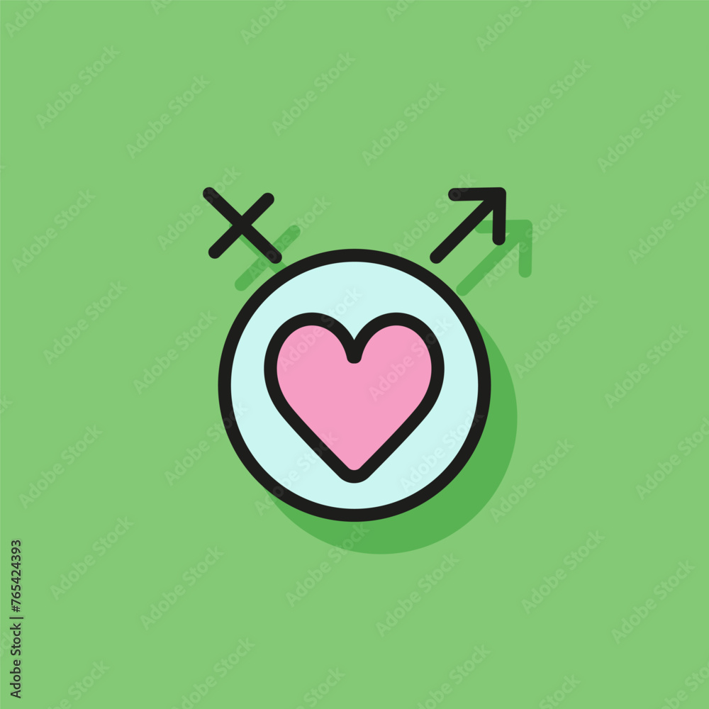 Line icon of heart in circle with male and female symbols. Intimacy ...