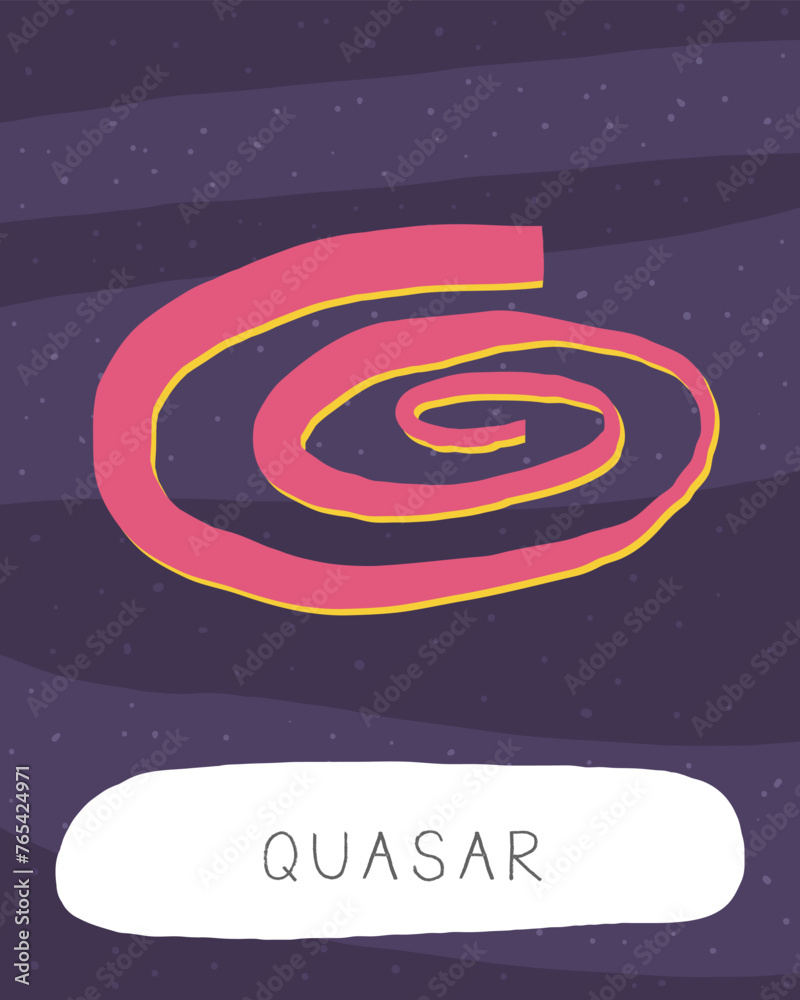 Learn space flashcard. Learning English words for kids. Cute hand drawn ...