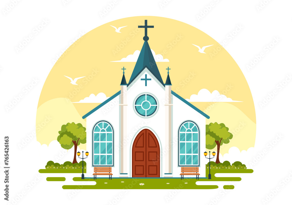 Cathedral Catholic Church Building Vector Illustration With ...