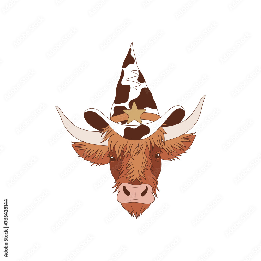 Groovy Western Halloween irish cow head in cow spots printed sheriff ...