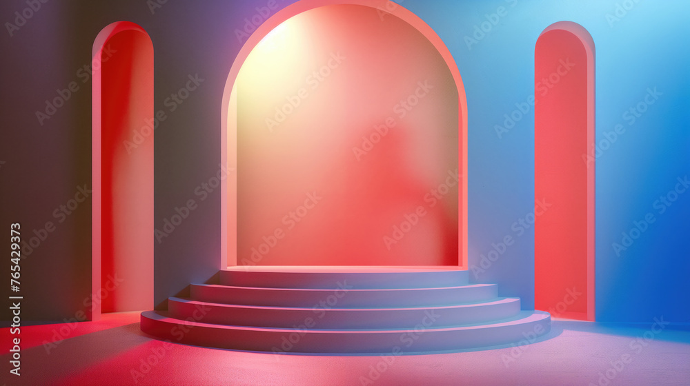 Colorful stage with arches and steps design. A vibrant image showcasing ...