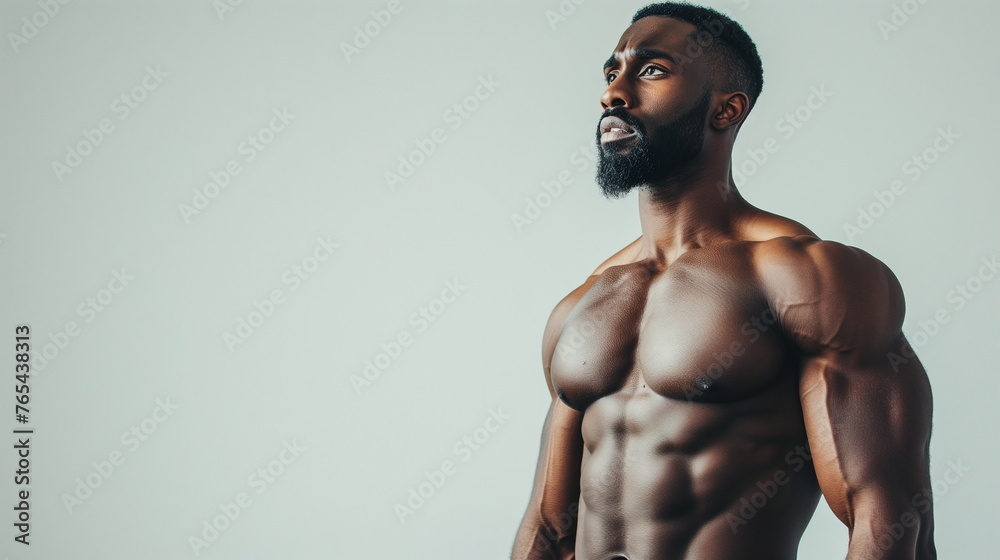 A muscular African American male fitness model with defined abs and ...