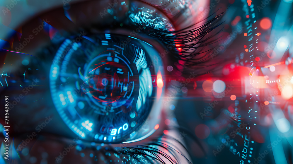 Digital Ocular Enhancement: Close-Up of Female Eye with Smart Contact ...