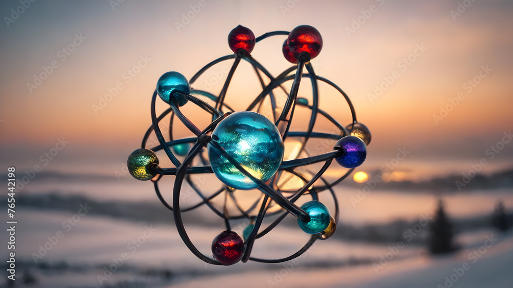 Design element of nuclear atomic energy model of atom. AI generated ...