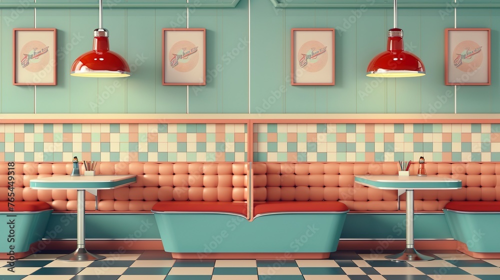 A retro diner background with 1950s style decor and vintage colors ...