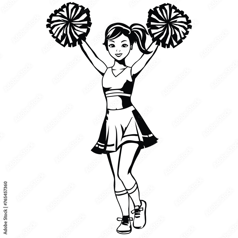 Cute Cheerleader Silhouette Vector Cartoon Illustration Stock Vector