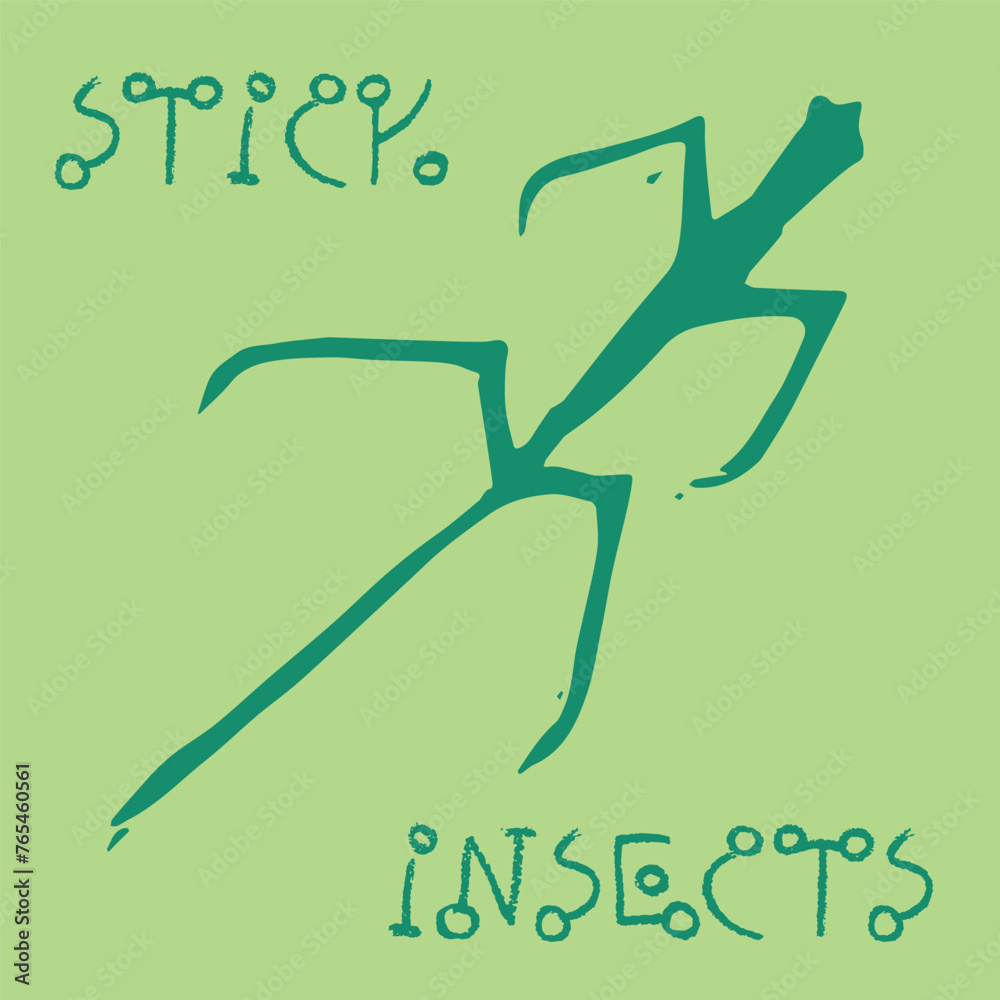 Abstract bug sticks hand drawn illustration, stick insect emblem ...
