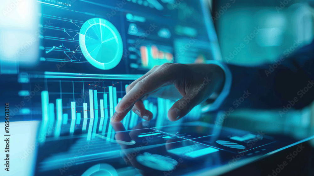 An individual analyses complex digital charts and graphs using a ...
