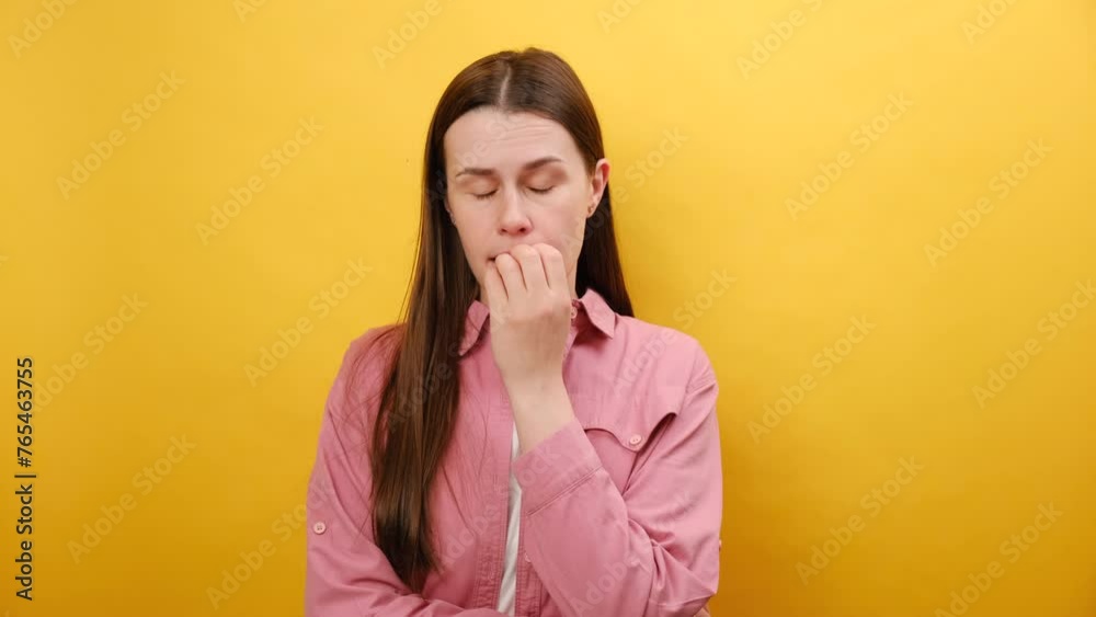 Troubles and worries concept. Portrait of nervous young woman looking ...