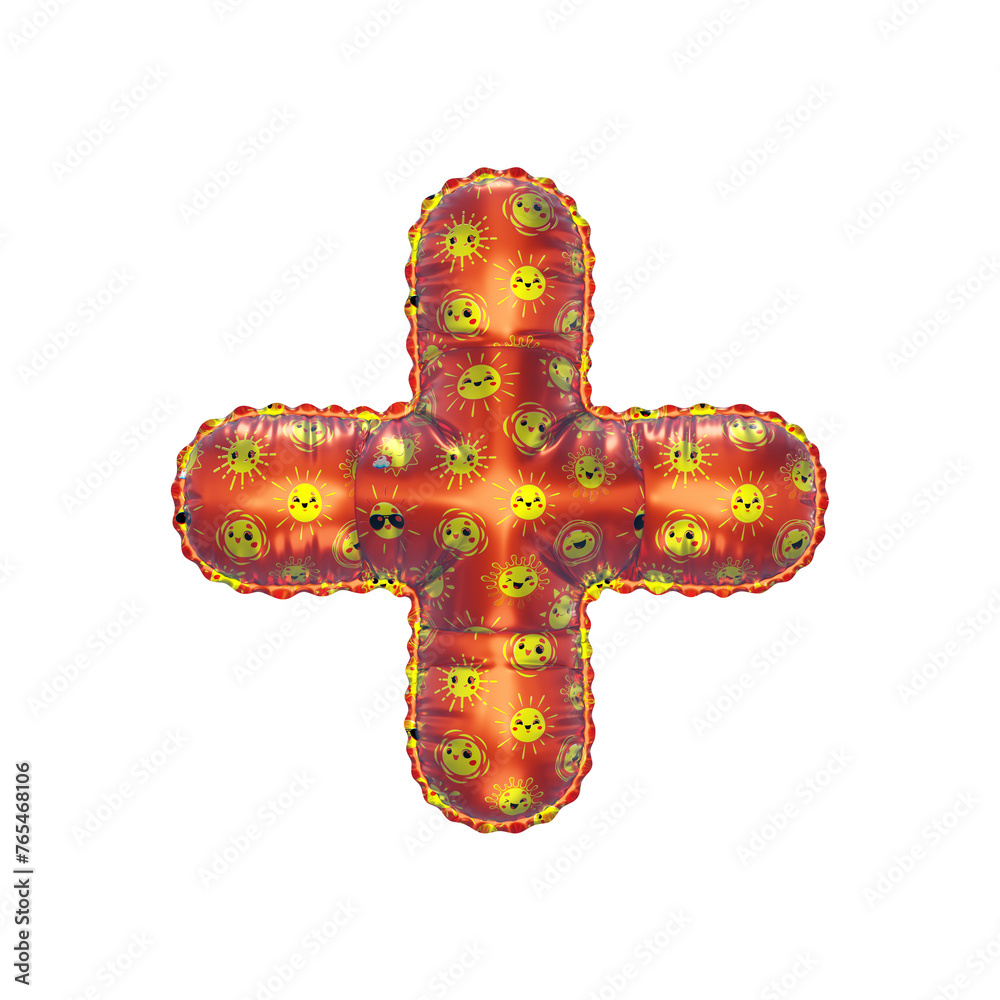 3D inflated balloon Plus Symbol/sign with orange surface and yellow sun ...